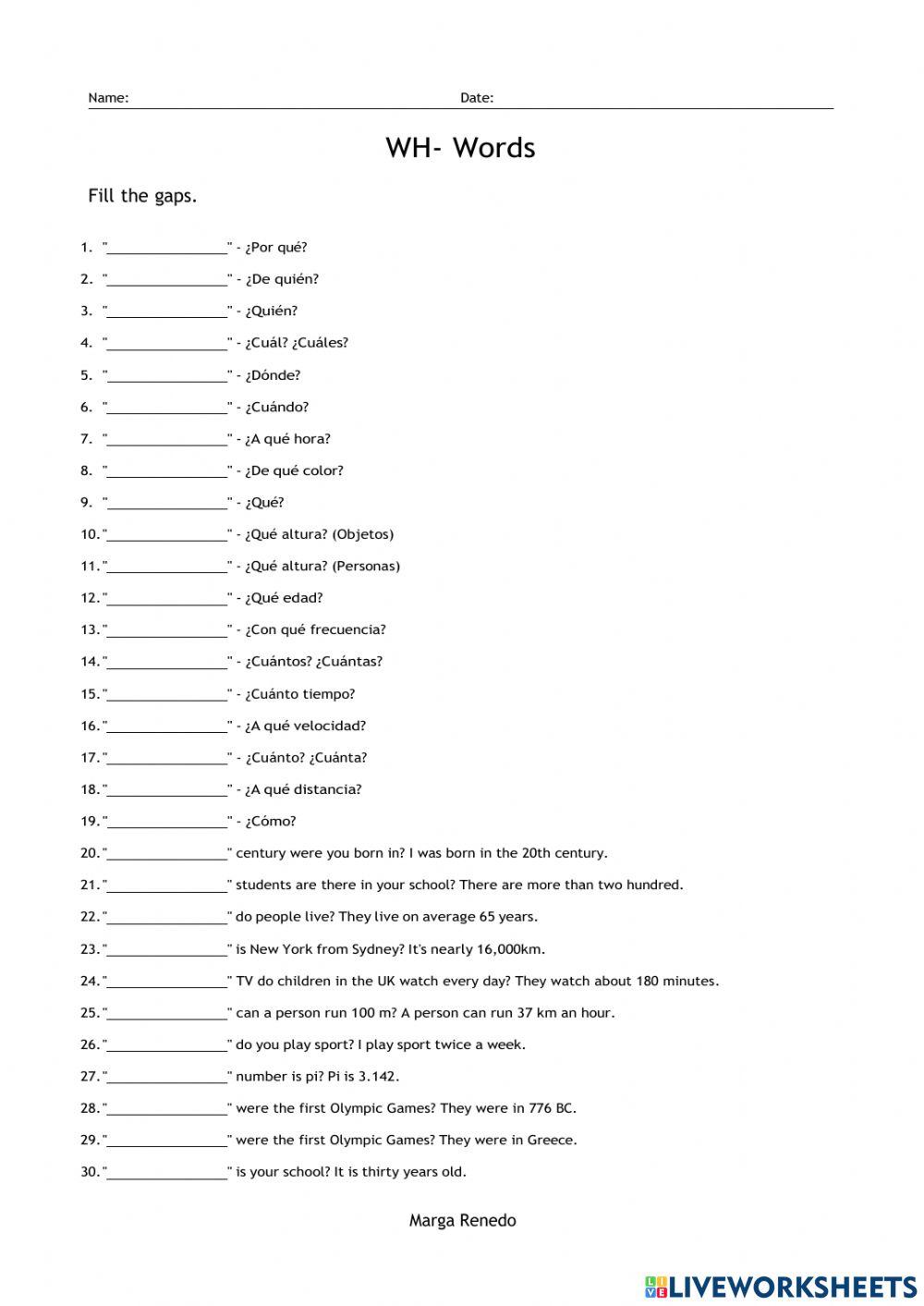 WH - Words | Free Interactive Worksheets | 5382092