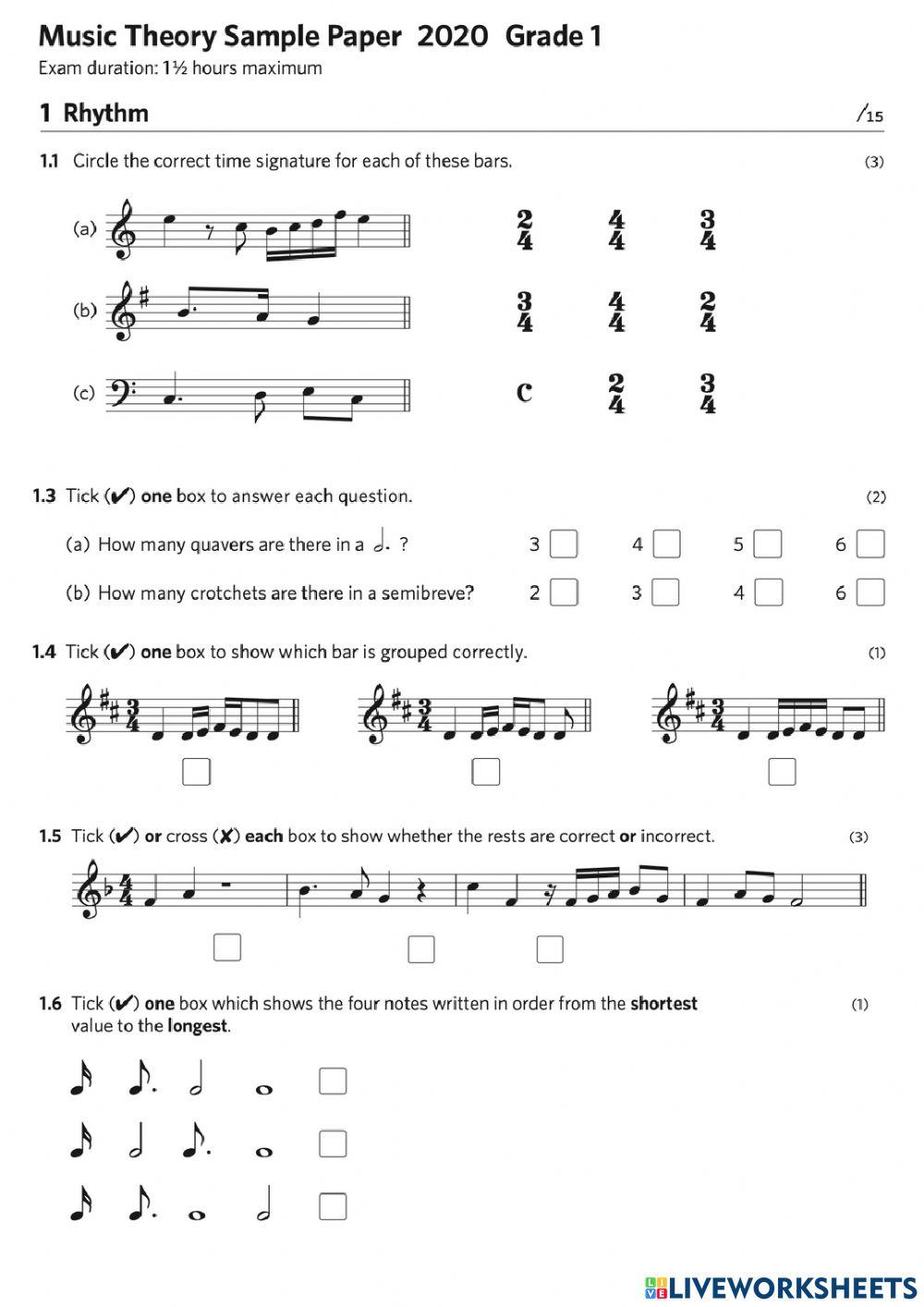 Theory Grade 1 Page 1 online exercise for | Live Worksheets