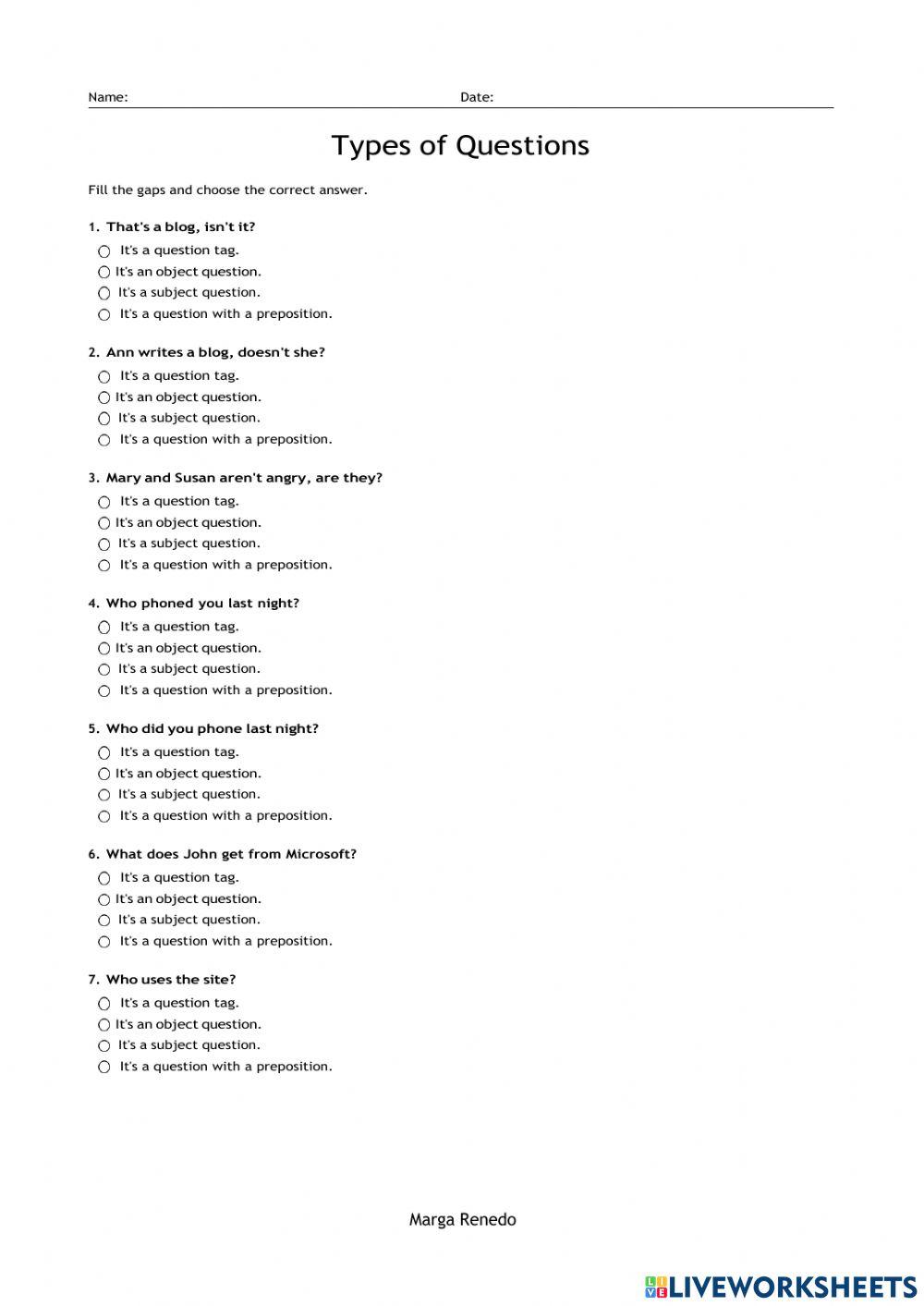 Types Of Questions Online Exercise For Live Worksheets types-of-questions-online-exercise-for-live-worksheets