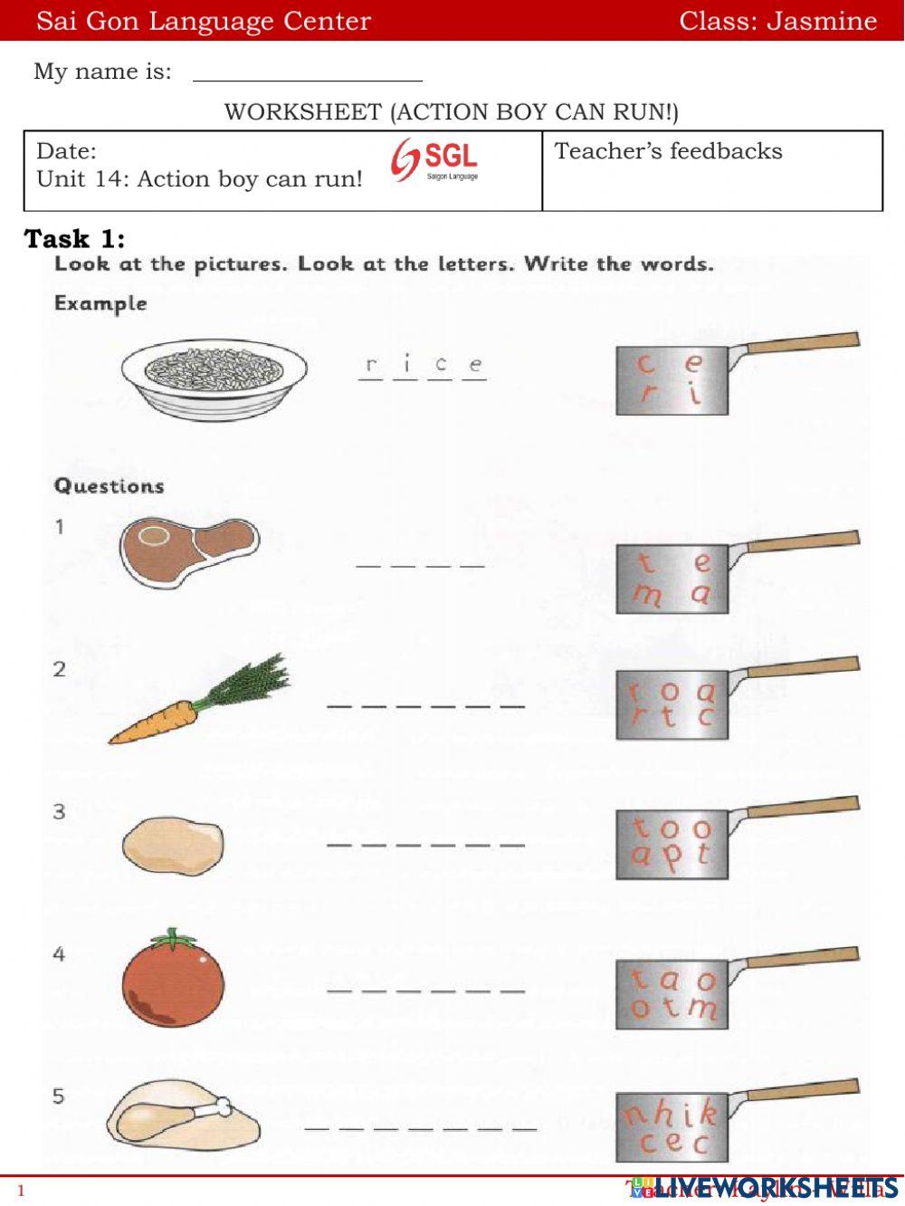 Action boy can run! online pdf exercise | Live Worksheets