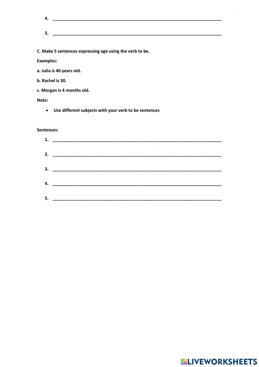 Verb To Be Sentences - Sentence Formation online exercise for | Live ...