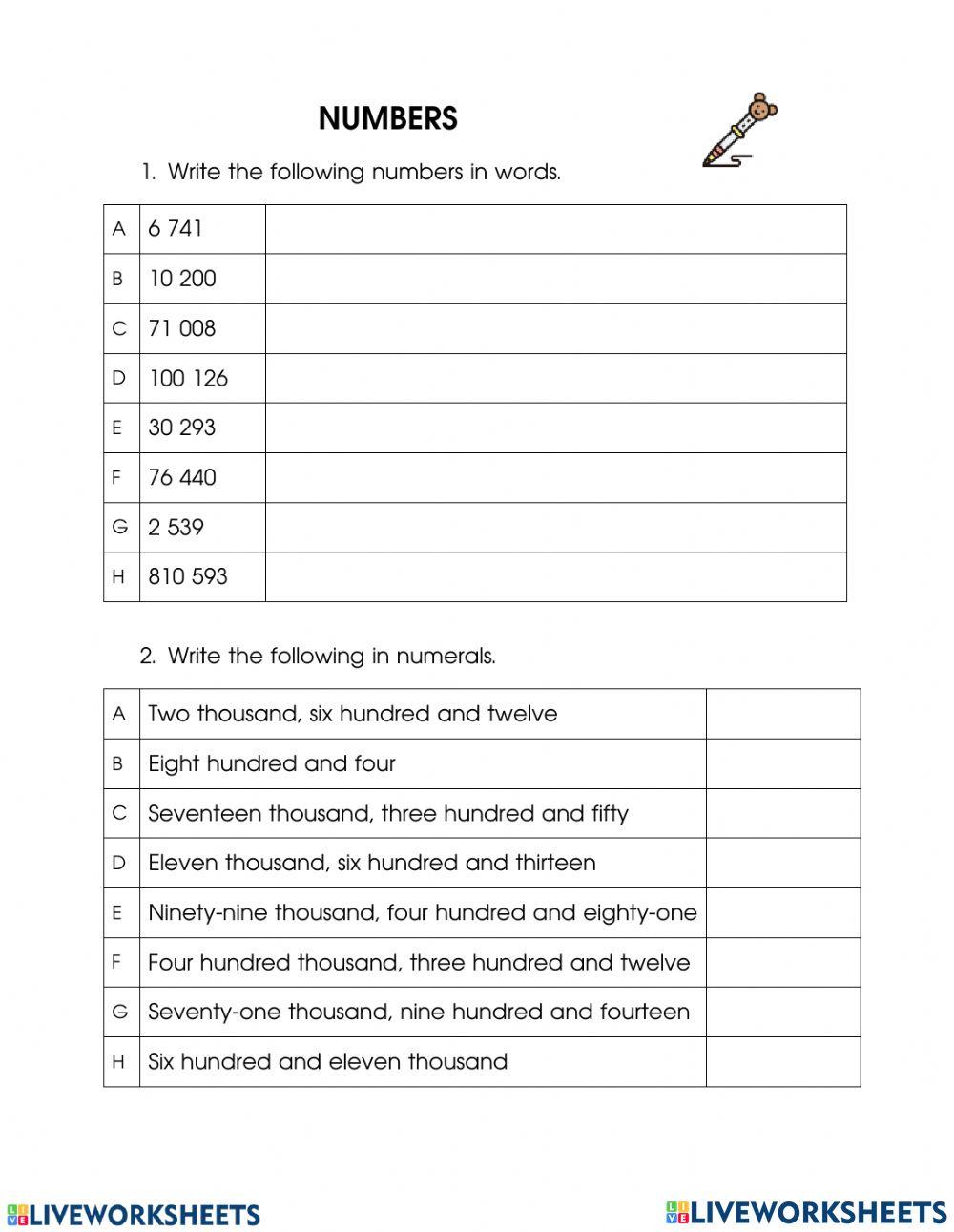 2312145 | Place value word and numerals | chocho