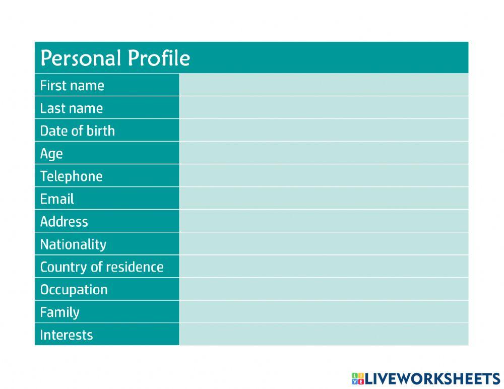 Personal Profile | jazsweety | Live Worksheets