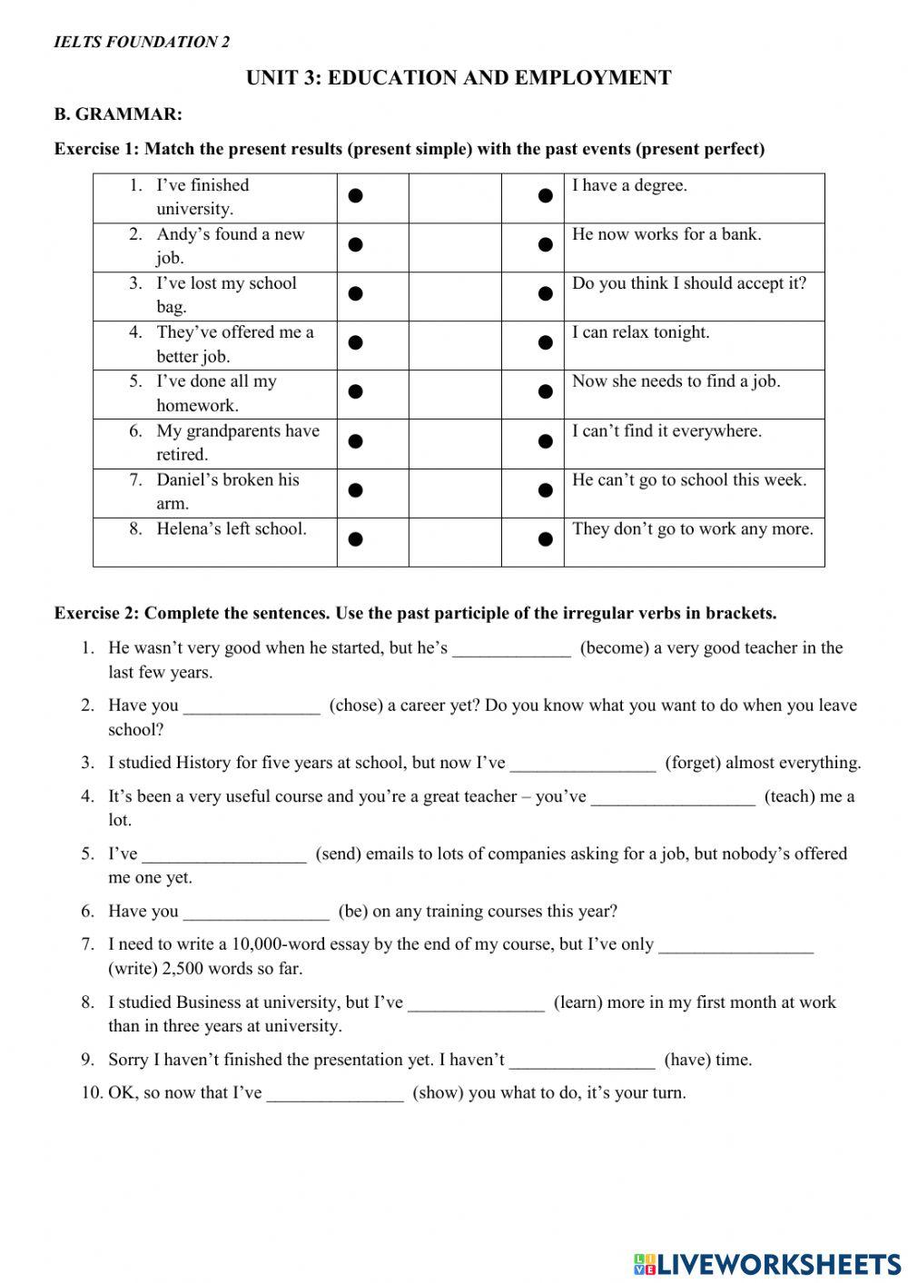 Mindset for Ielts level 1: Unit 3 C GRAMMAR worksheet | Live Worksheets