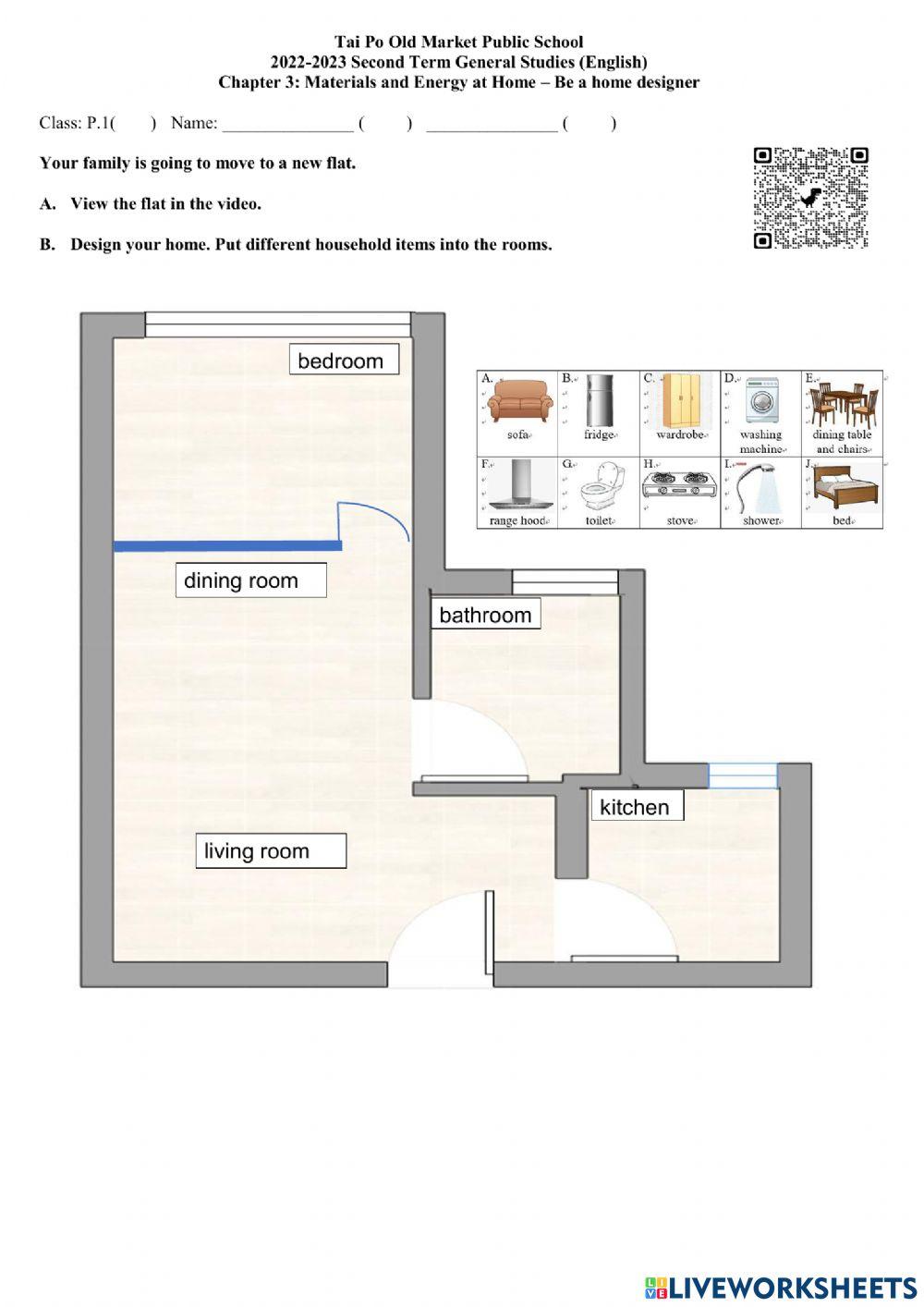 P.1 GS Worksheet - Household Items at Home worksheet | Live Worksheets