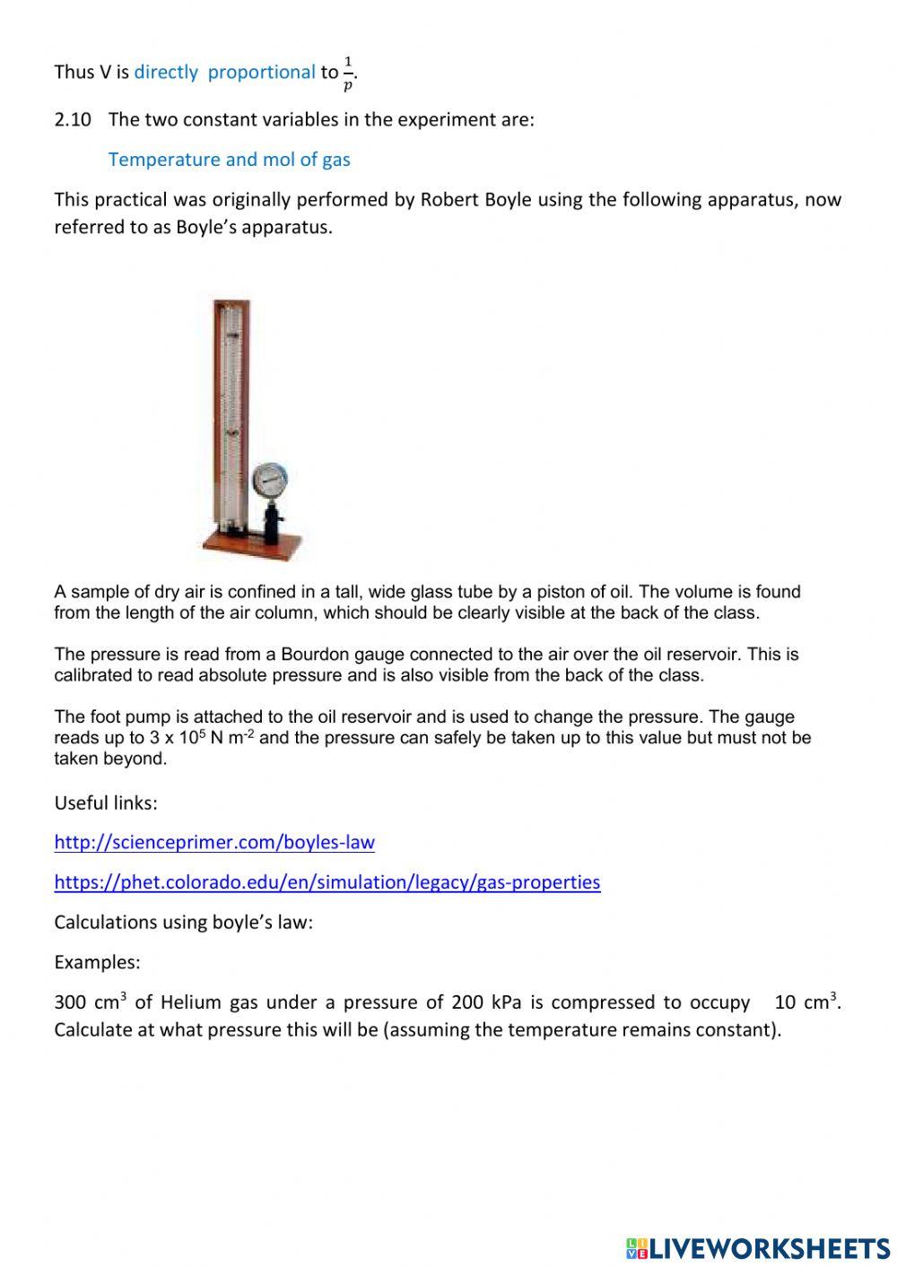 Gas Laws project revision 1 worksheet | Live Worksheets