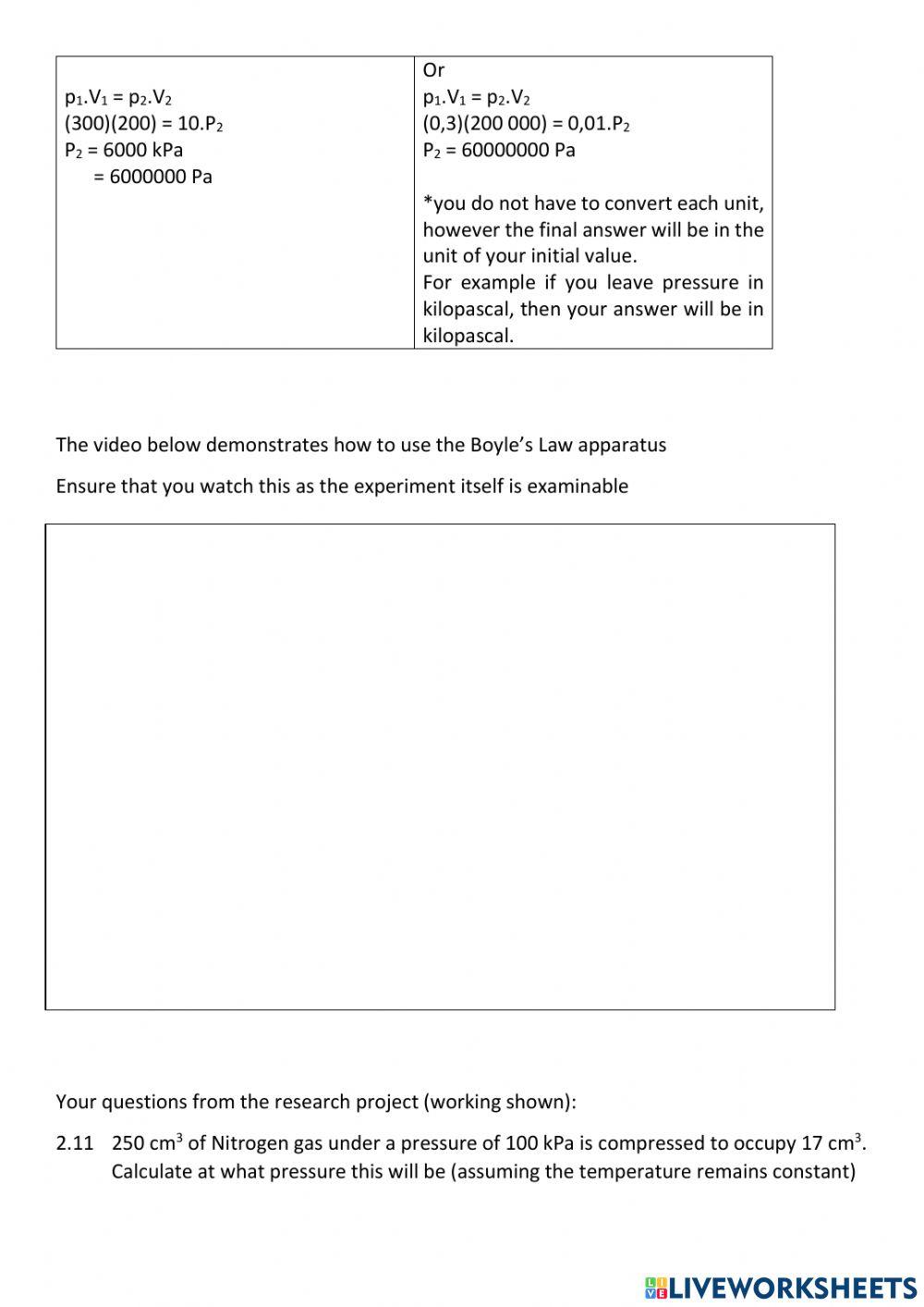 Gas Laws project revision 1 worksheet | Live Worksheets