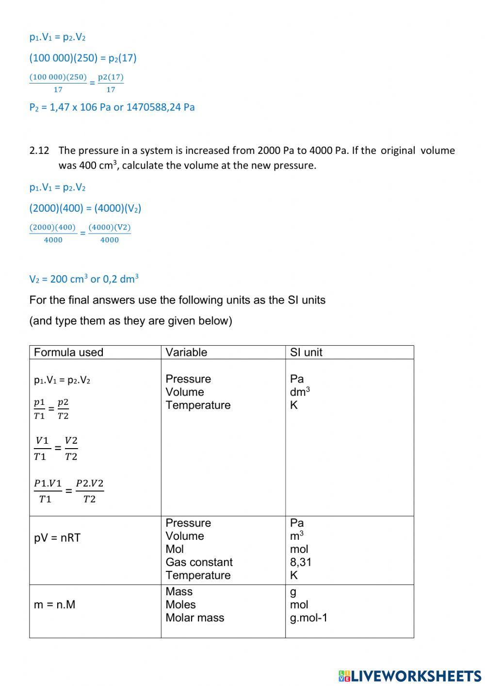 Gas Laws project revision 1 worksheet | Live Worksheets