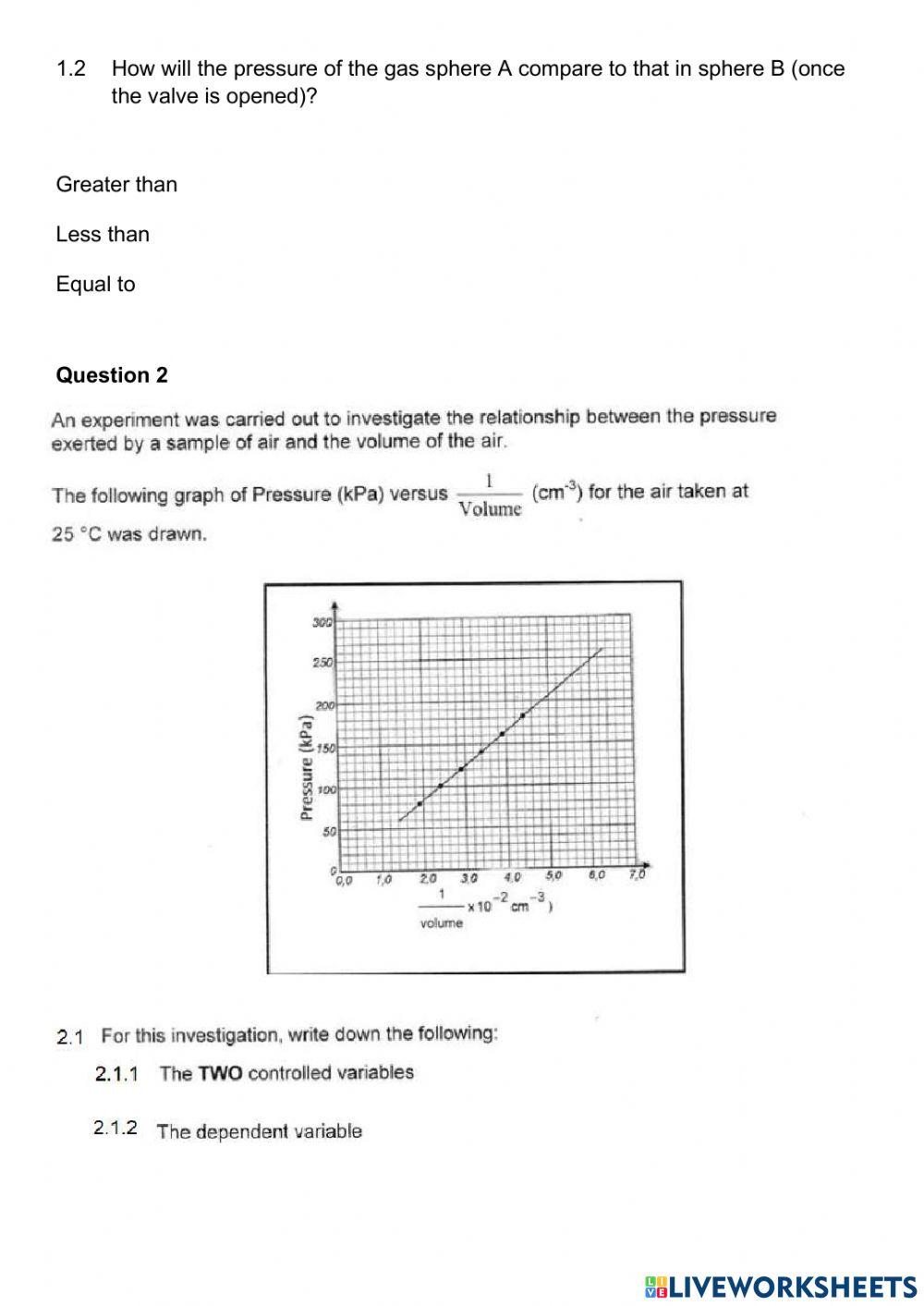 Gas Laws project revision 1 worksheet | Live Worksheets