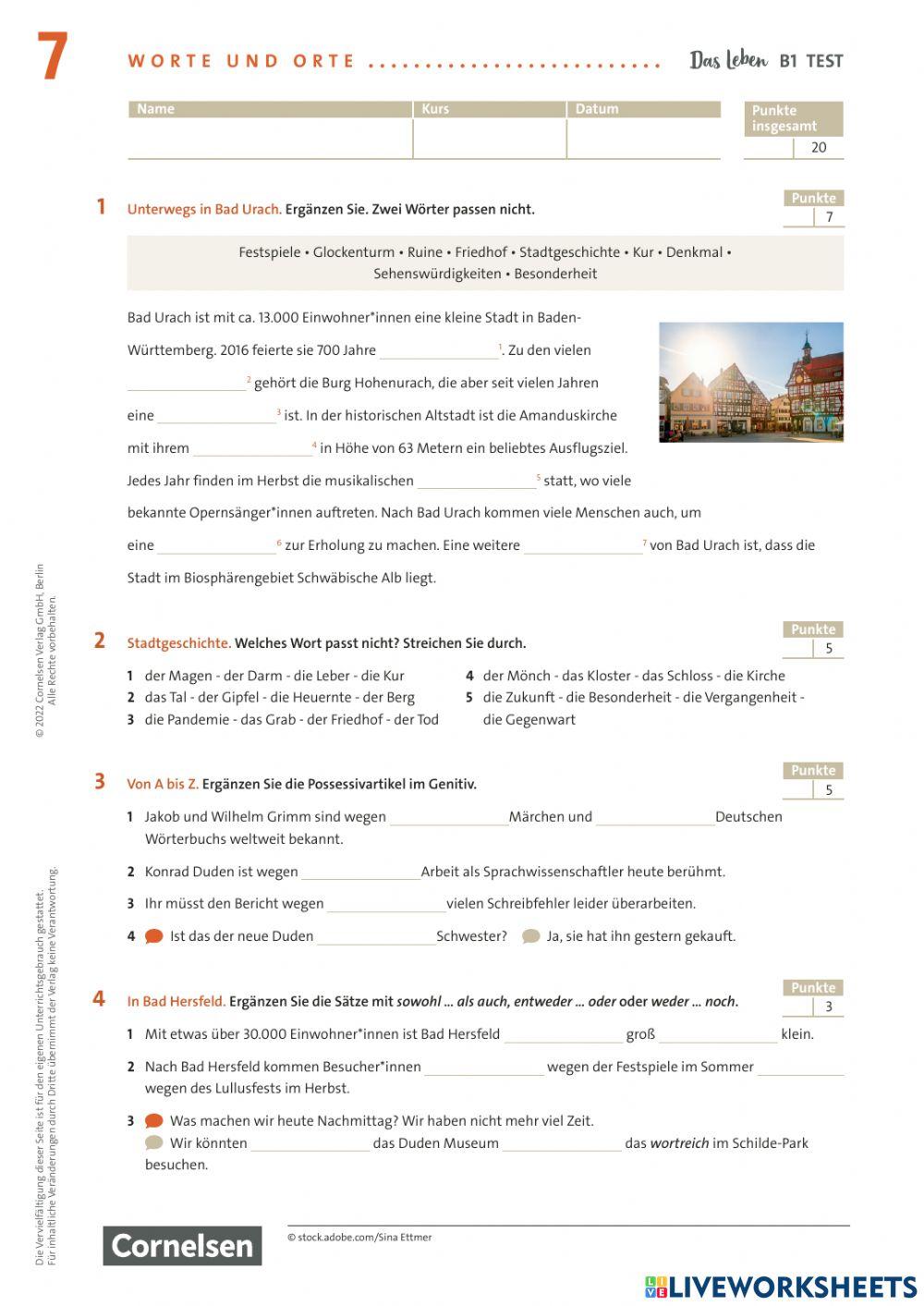 Leben B1.2 Test Kap 7 6932957 | Joanna Grusiecka