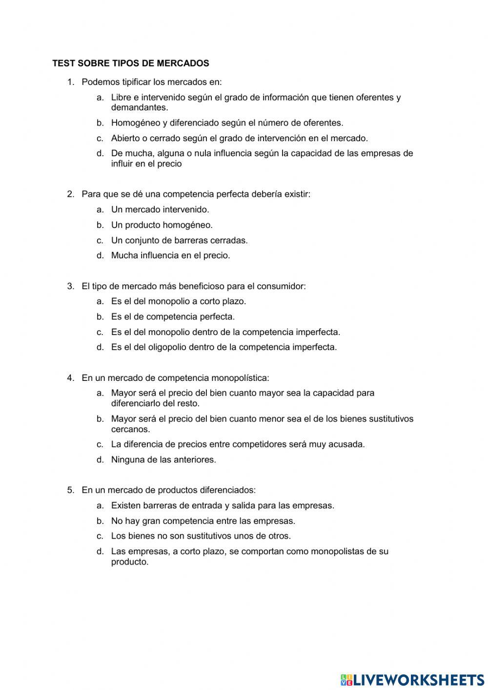 Tipos de mercad… | Free Interactive Worksheets | 2313200