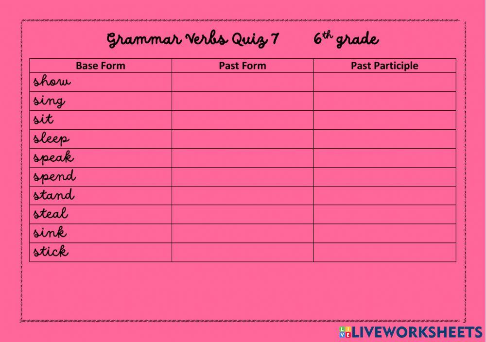 2313230 | Past and Past Participle Verbs Quiz 7 | Vanessa