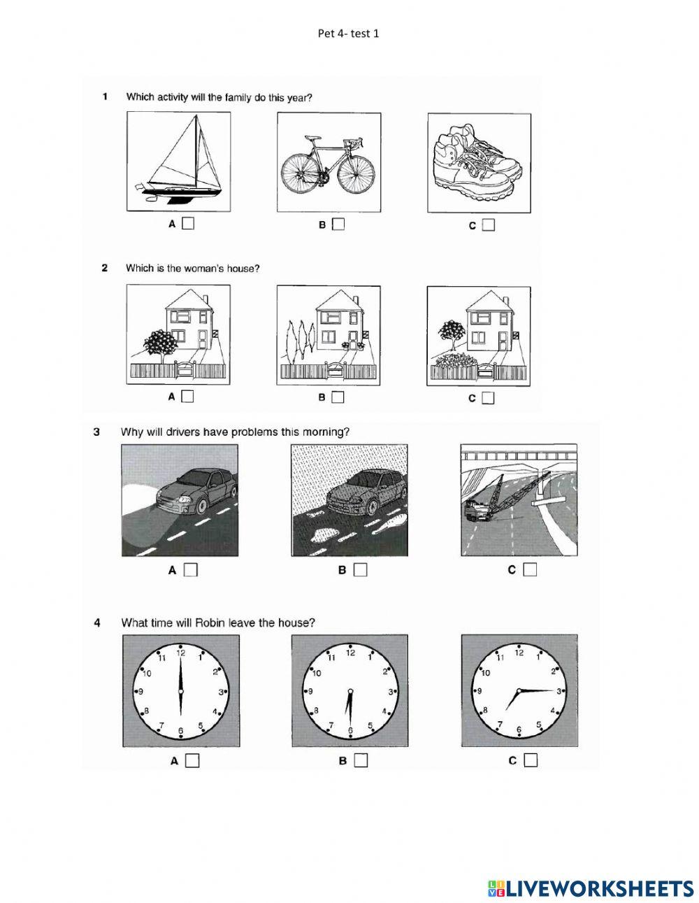 Pet 4- test 1 worksheet | Live Worksheets