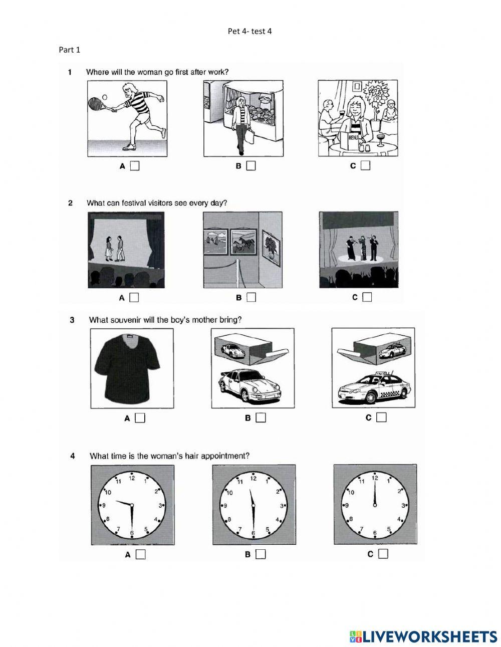 Pet 4- test 4 worksheet | Live Worksheets