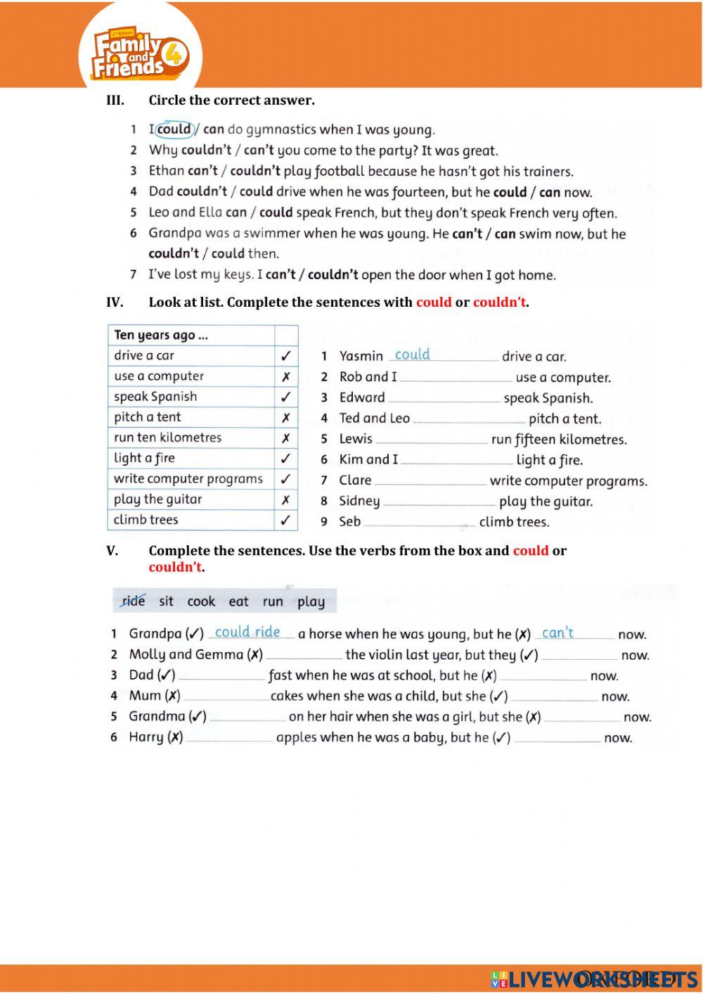 FF4-Homework Unit 12 worksheet | Live Worksheets