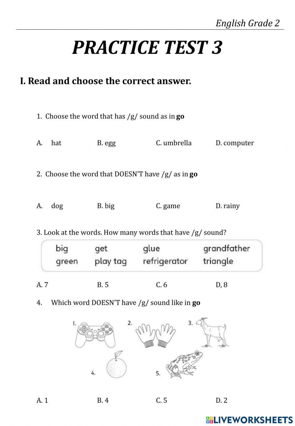 Practice Test 3 online exercise for | Live Worksheets