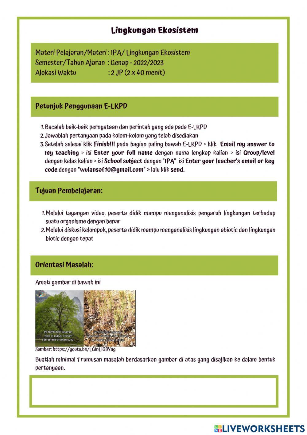 Pengaruh Lingkungan terhadap Organisme 2313879 | Wulan