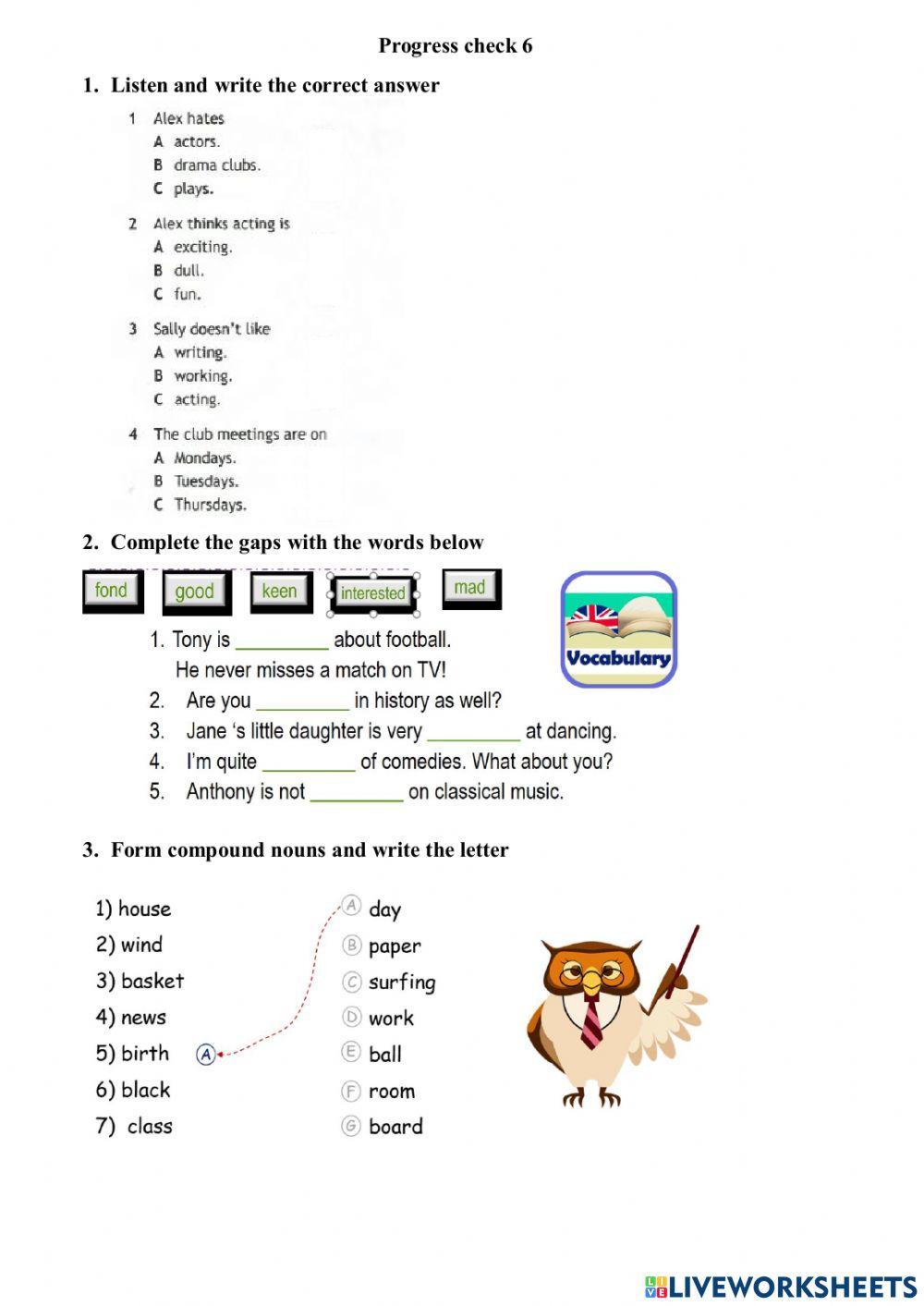 Progress check 6. 6th form worksheet | Live Worksheets