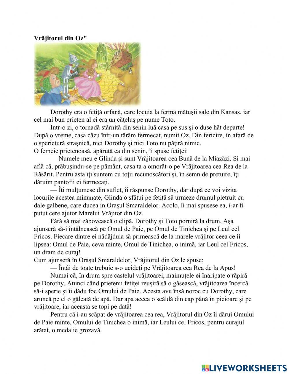 Vrajitorul din … | Free Interactive Worksheets | 2314218