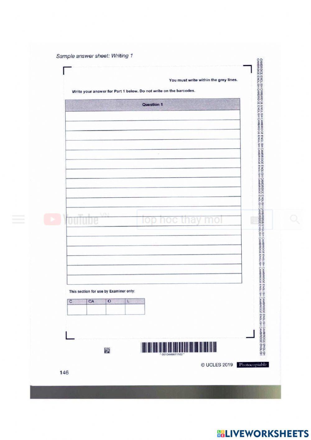 B1 Preliminary Answer Sheet worksheet | Live Worksheets
