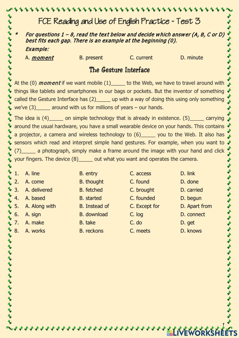 FCE-Test-3 worksheet | Live Worksheets