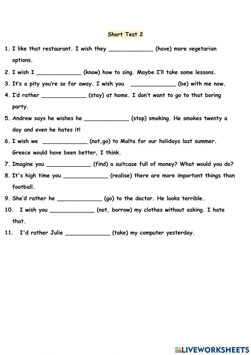Short test b2 | Maddeline79 | Live Worksheets