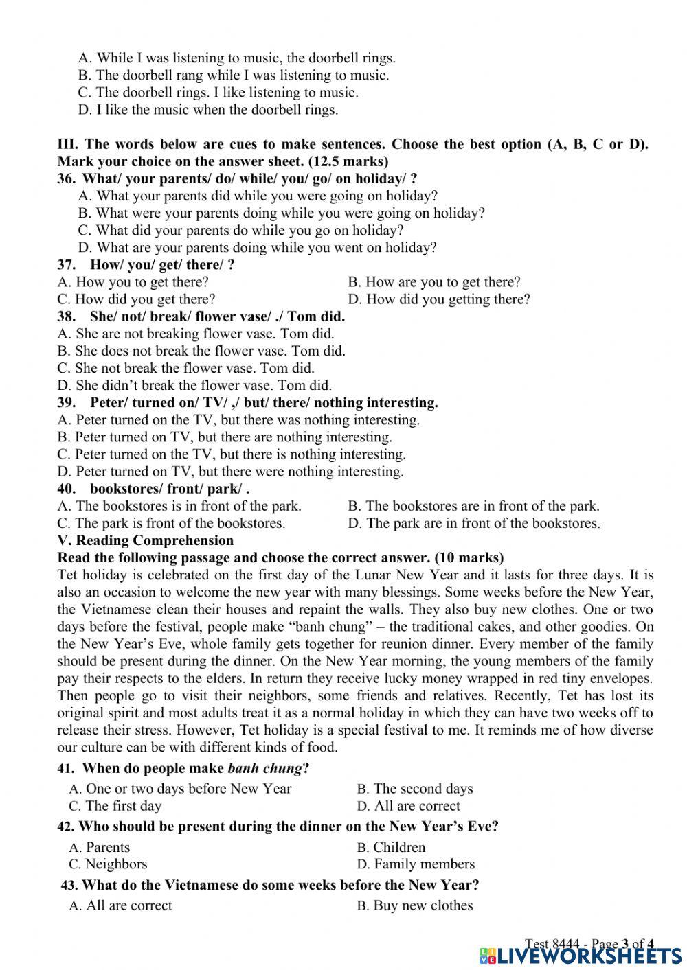 REVISION: TEST - ENGLISH 2 online exercise for | Live Worksheets