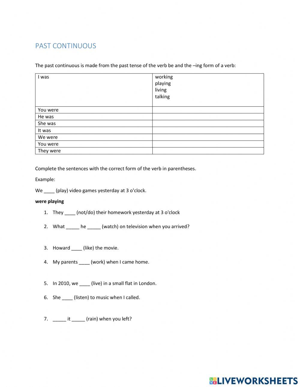 Past continuous online exercise for basic | Live Worksheets