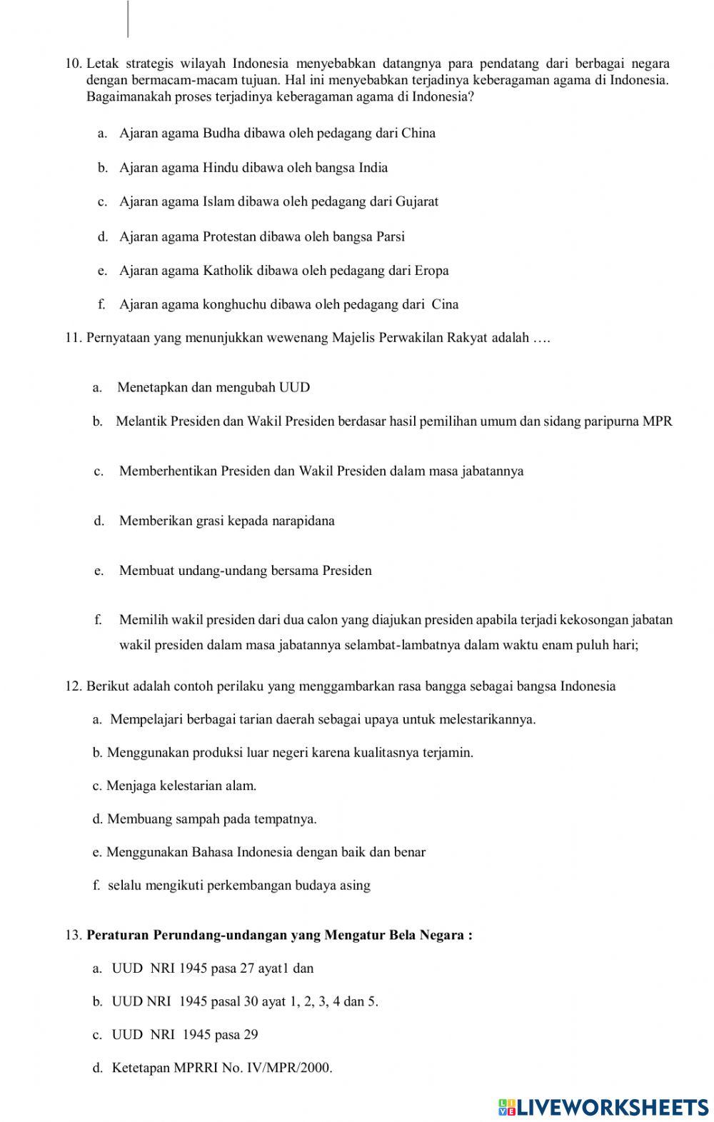 LATIHAN SOAL PPKn PART-2 worksheet | Live Worksheets