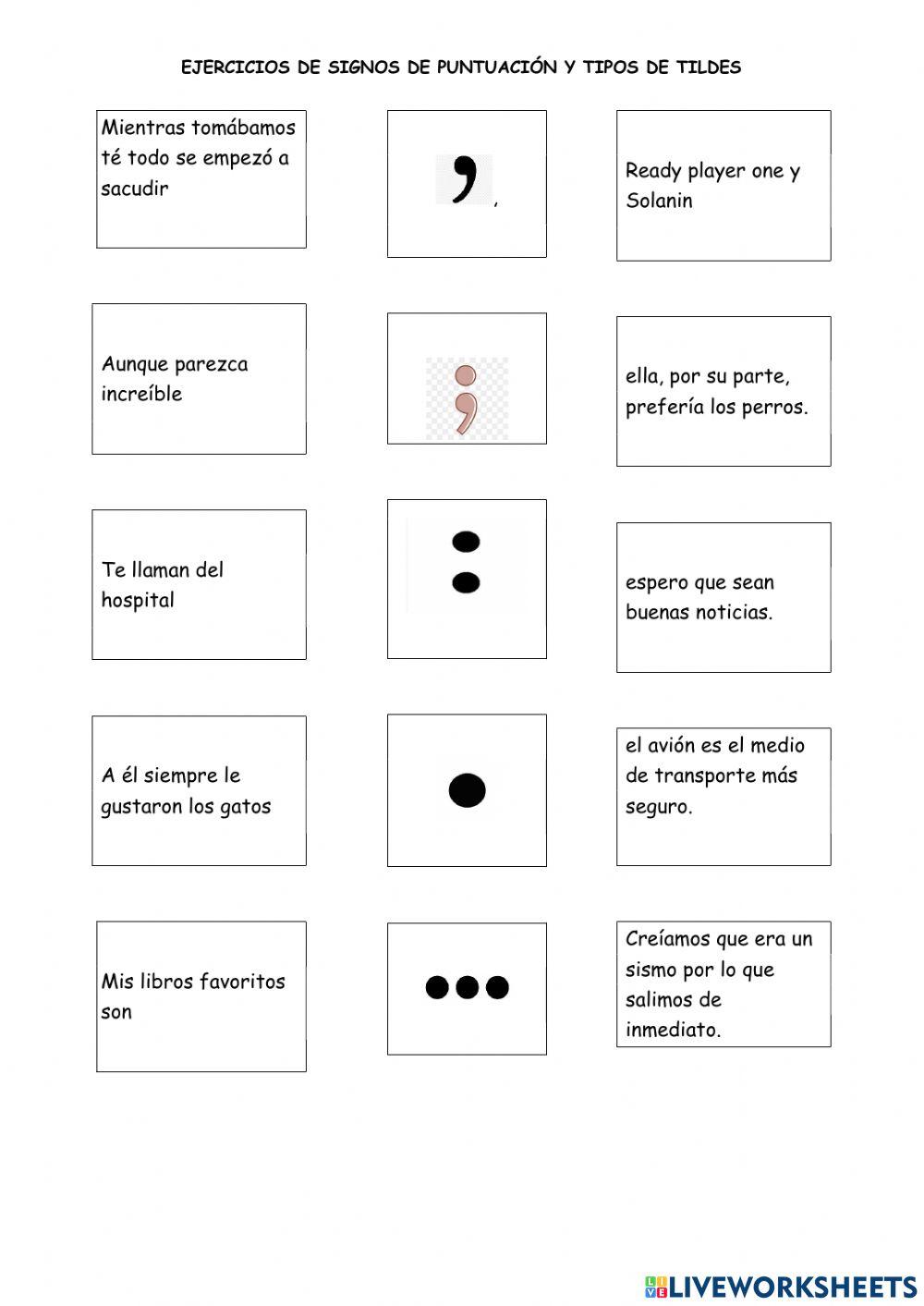 Ejercicios de signos de puntuación y tipos de tilde
