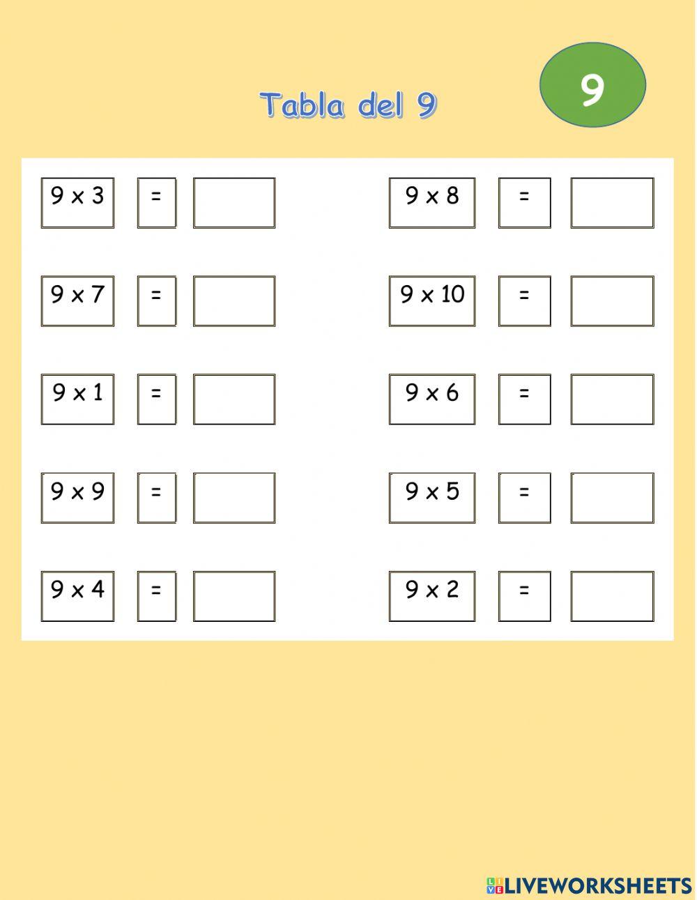 7661962 | Tabla del 9 | Alex | LiveWorksheets