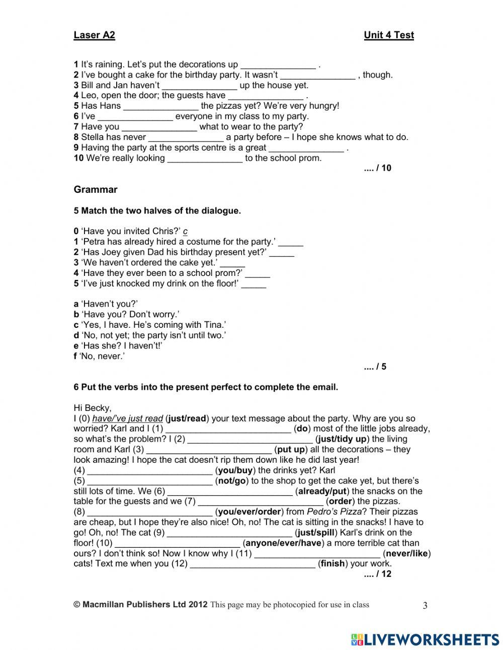 Unit 4 Laser A2 online exercise for | Live Worksheets