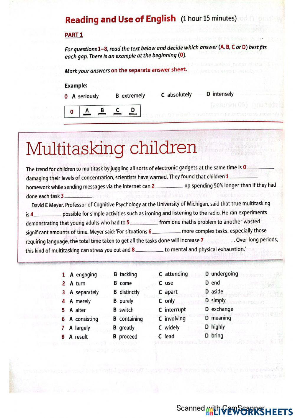 FIRST TEST 1 READING - USE OF ENGLISH online exercise for | Live Worksheets