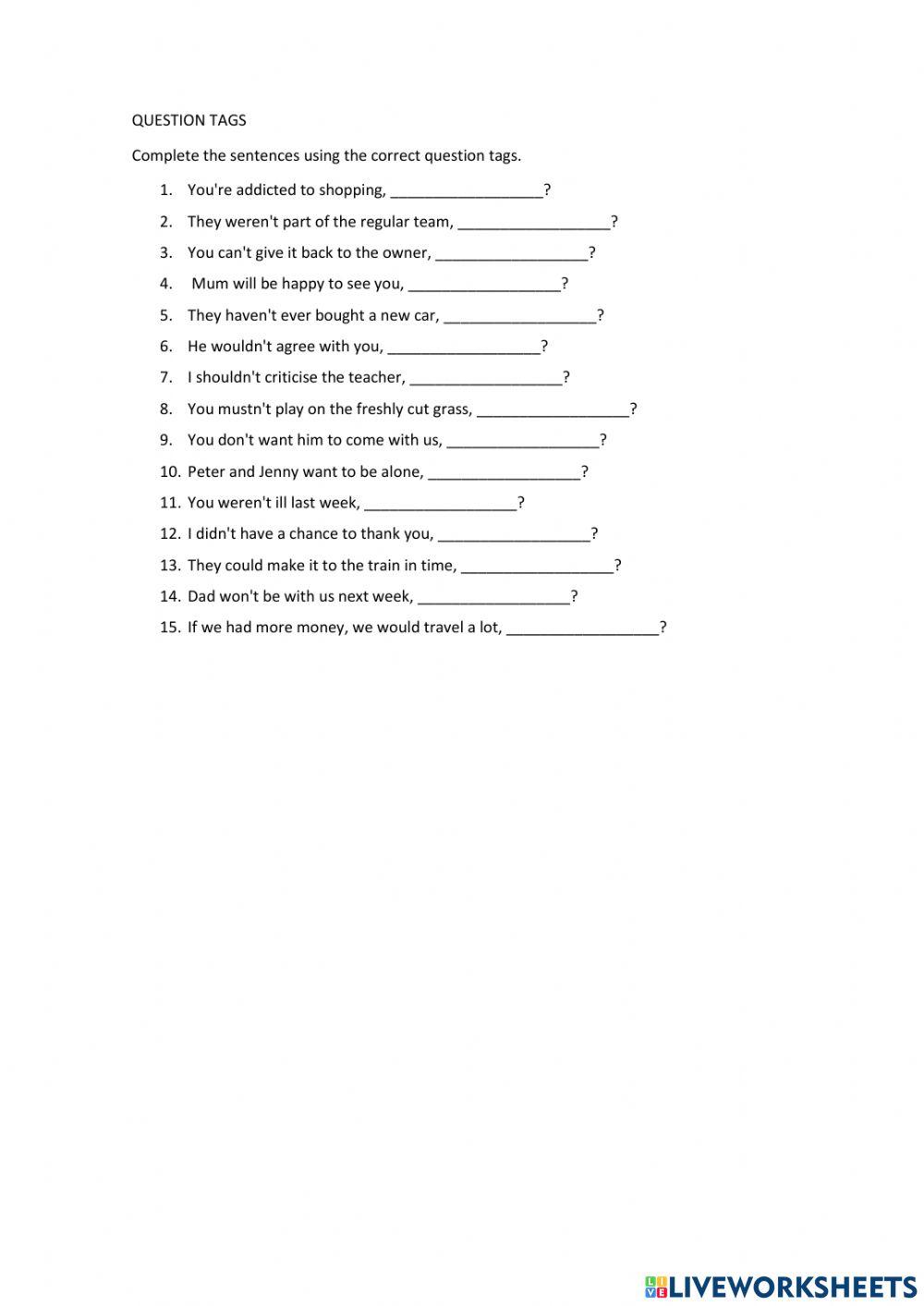 7011095 | Question tags | Pilar_Sanmar | LiveWorksheets
