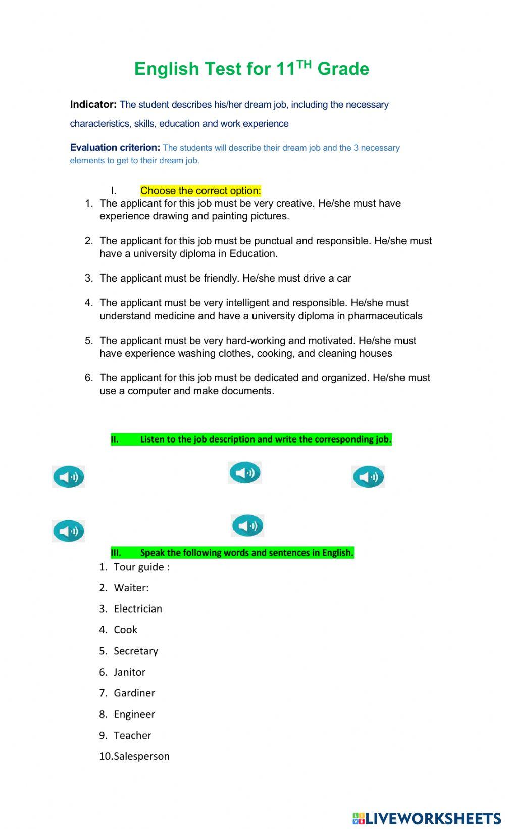 11th Grade Dream Job 7011431 | RAYMOND GARCIA | Live