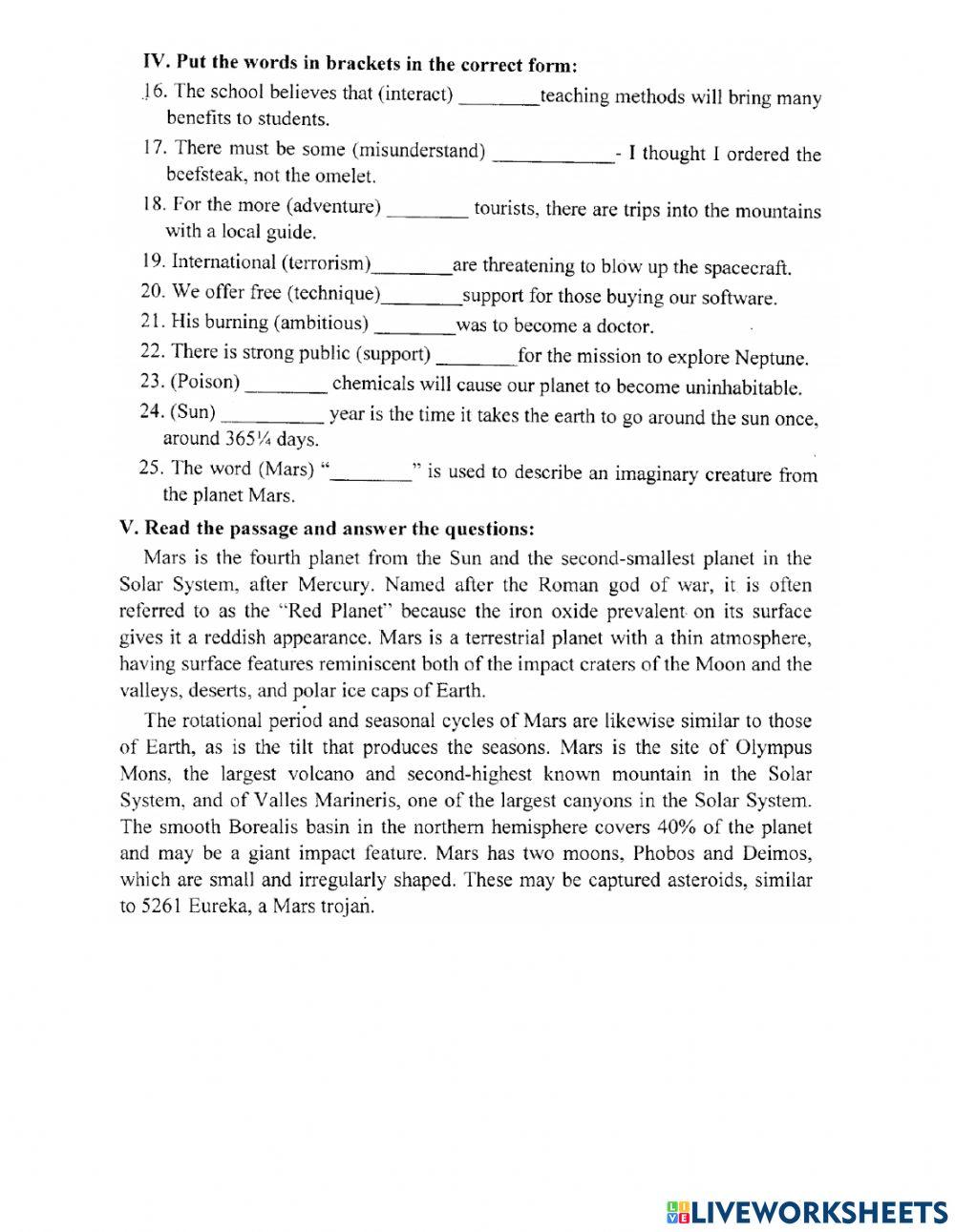 Lop 8- review unit 10-12-ws2 worksheet | Live Worksheets