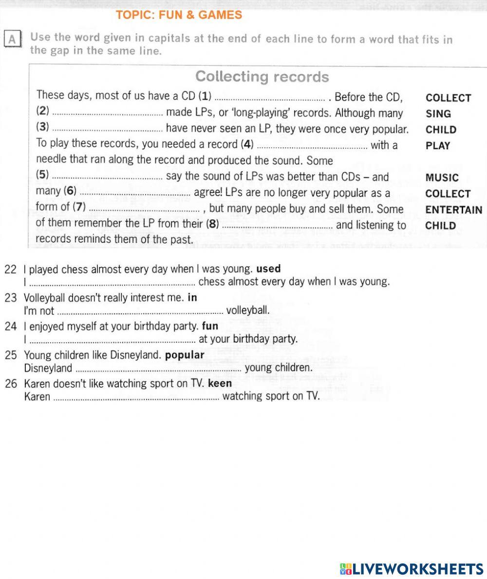 B1 PET Vocab - Fun - Games online exercise for | Live Worksheets