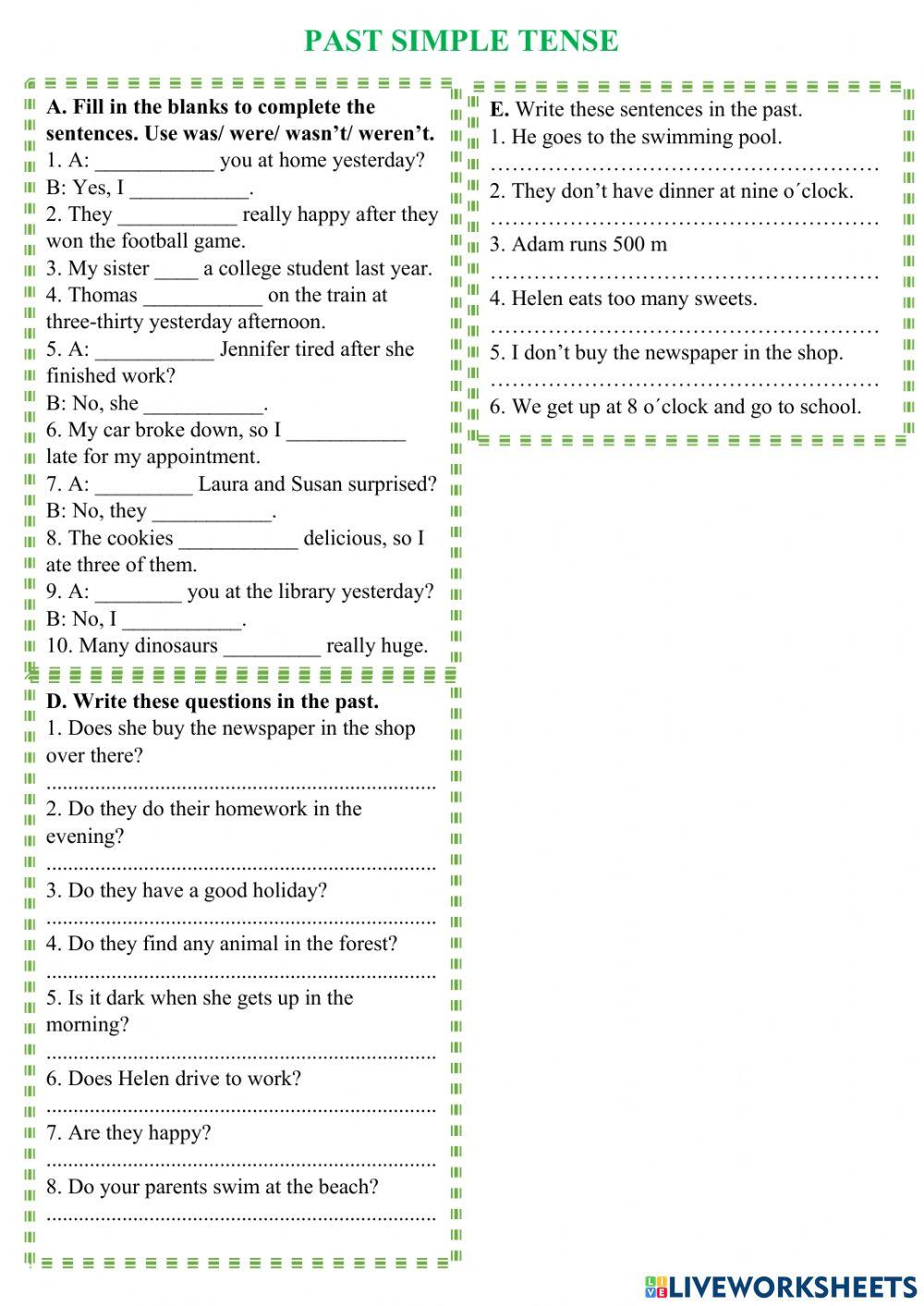 GRADE 5 - PAST SIMPLE TENSE online exercise for | Live Worksheets
