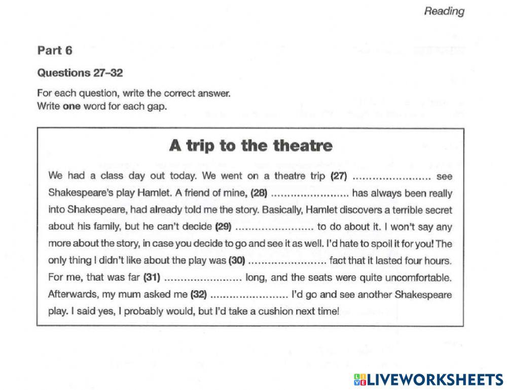 READING REVISED B1 TEST 4 1247 | MayteLG | Live