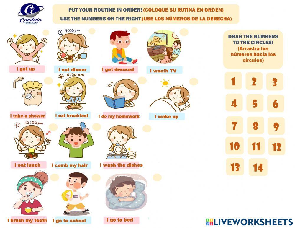 DAILY RUTINE A1.2 KIDS online exercise for | Live Worksheets