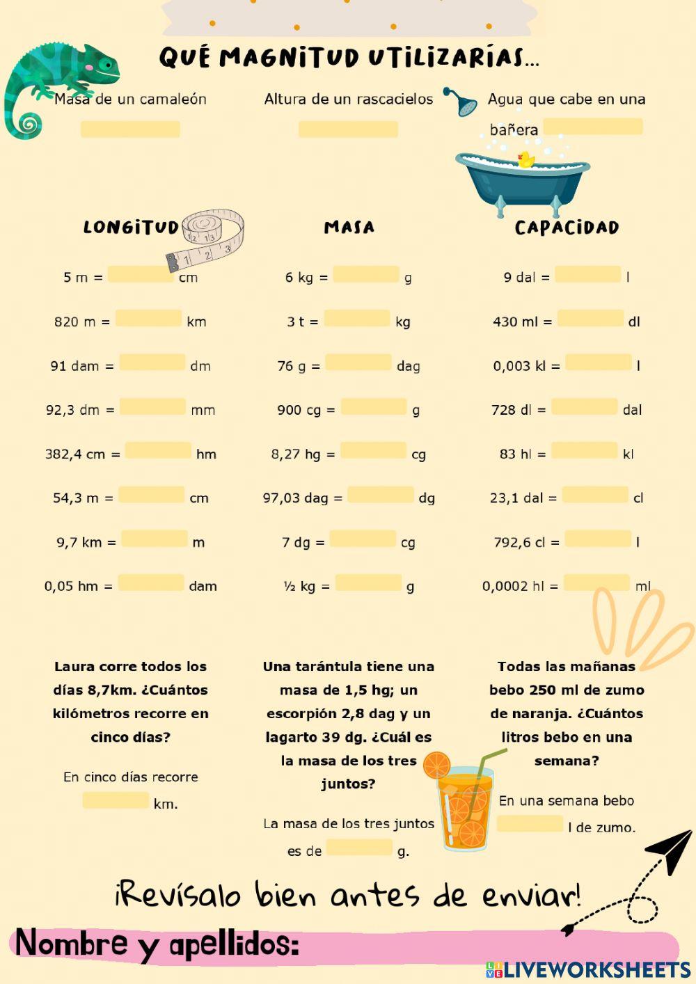 Unidades De Medida Longitud Capacidad Y Masa Worksheet Live Worksheets