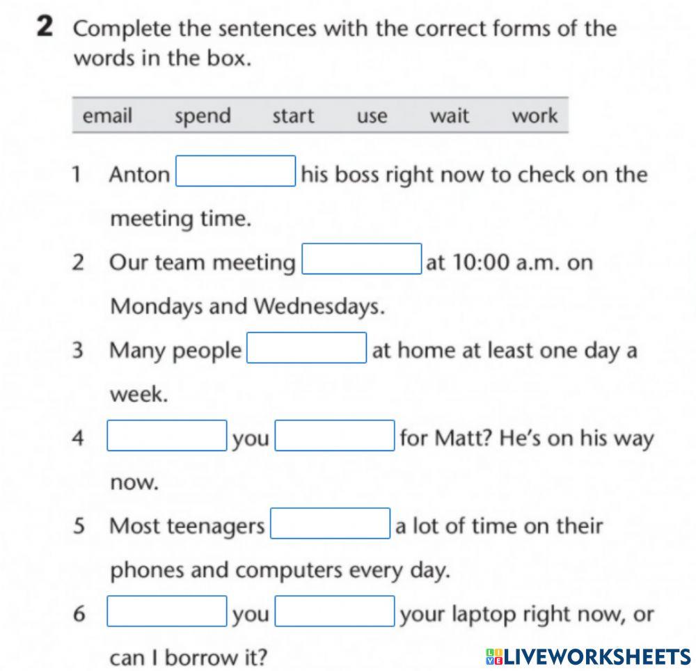 B1 SIMPLE PRESENT AND PRESENT CONTINUOUS EX. 2 online exercise for ...