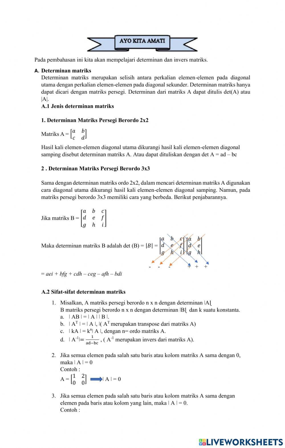 LKPD 1 Matriks 3 online exercise for | Live Worksheets
