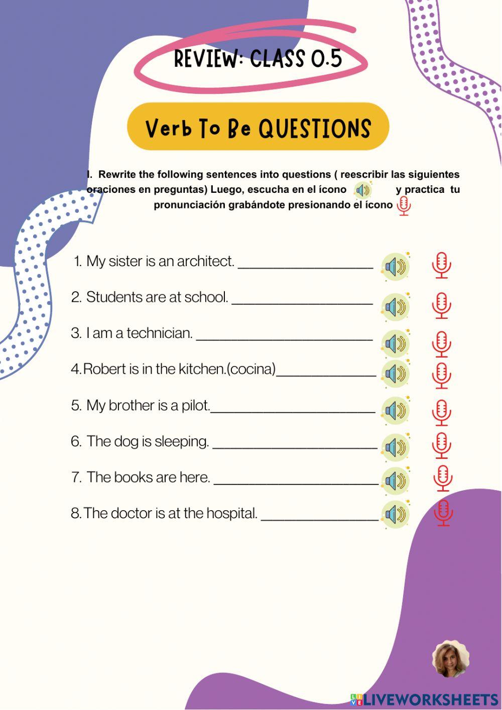 CLASS 0,4 0,5 0,6 VERB BE IN NEGATIVE AND QUESTIONS online exercise for ...