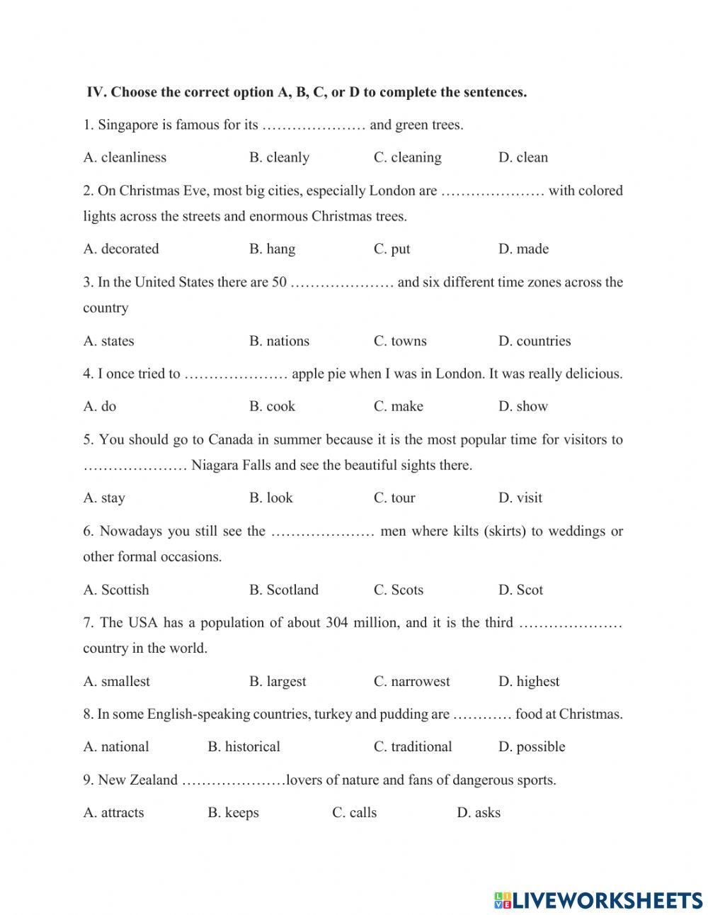 Practice test - UNIT 8 - TEST 2 7011332 | lexuandung