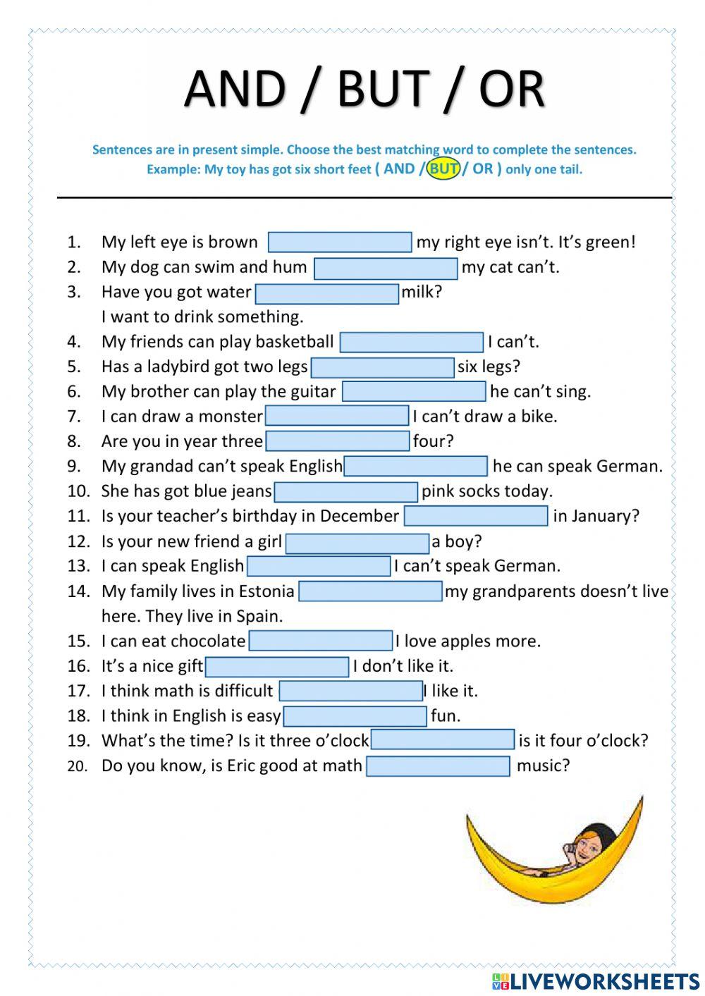 And or but 2-2 | Merli Lindberg | Live Worksheets