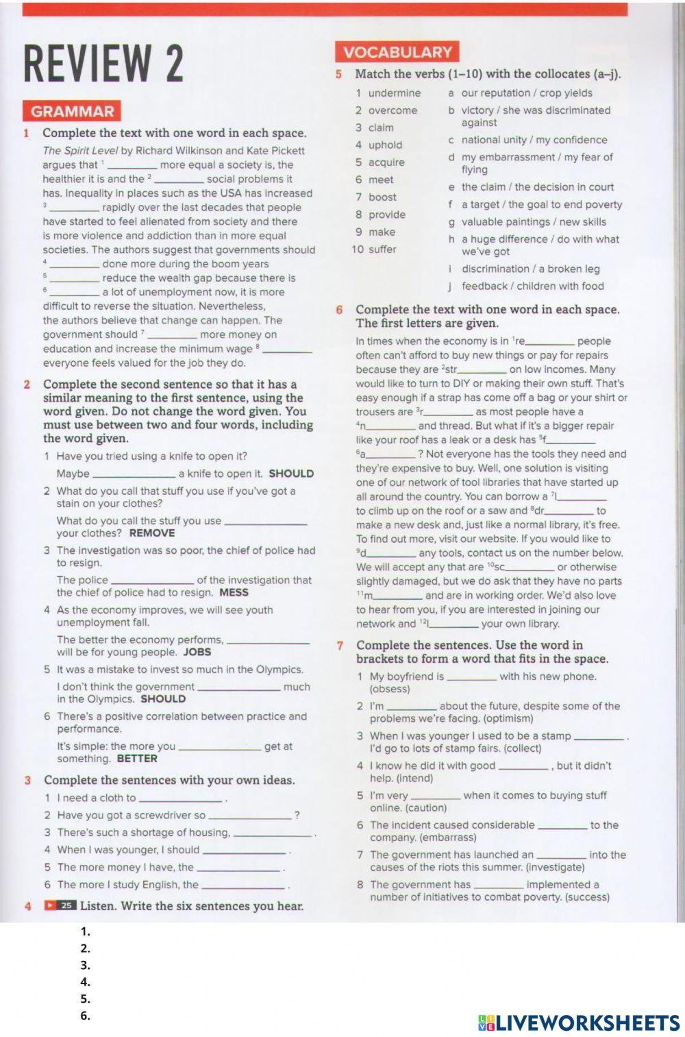 Outcomes Upper-… | Free Interactive Worksheets | 6959911