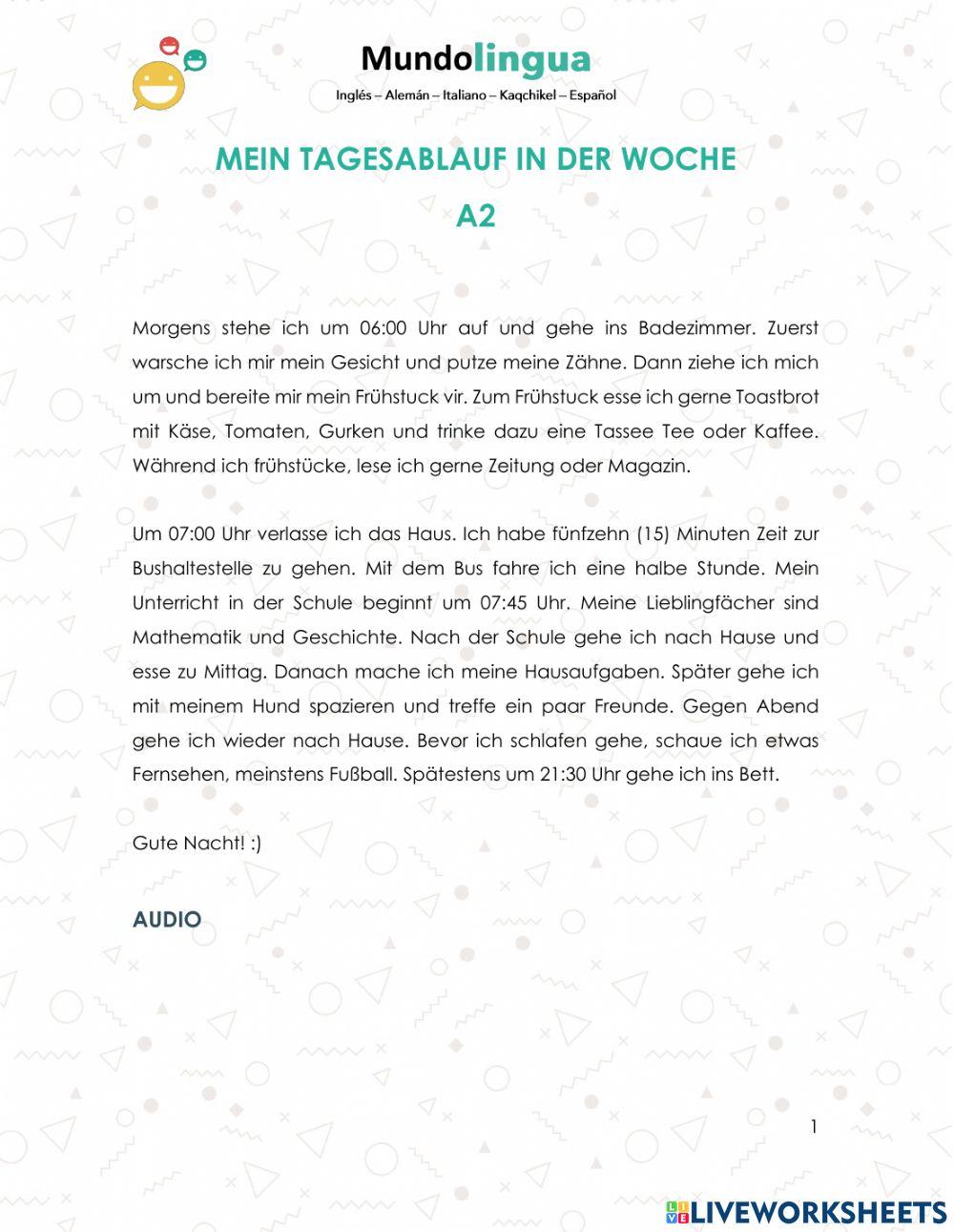 Leseverstehen A… | Free Interactive Worksheets | 7011437