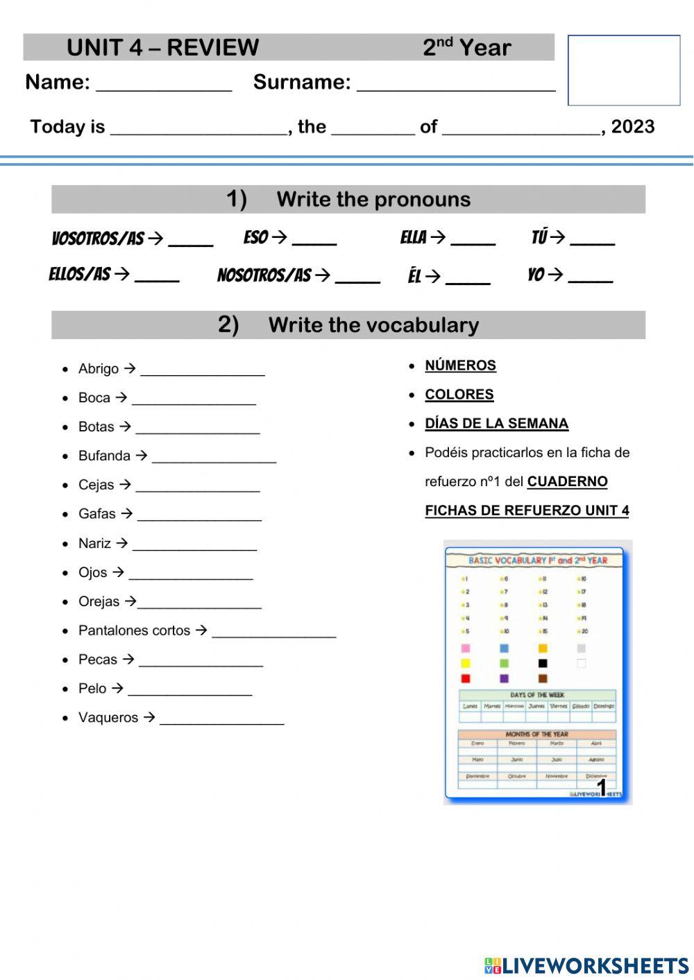 Repaso u4 - 2º worksheet | Live Worksheets