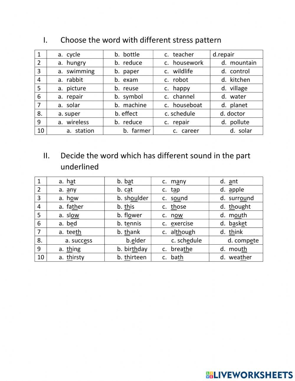 Pdf online worksheet: Stress | Live Worksheets